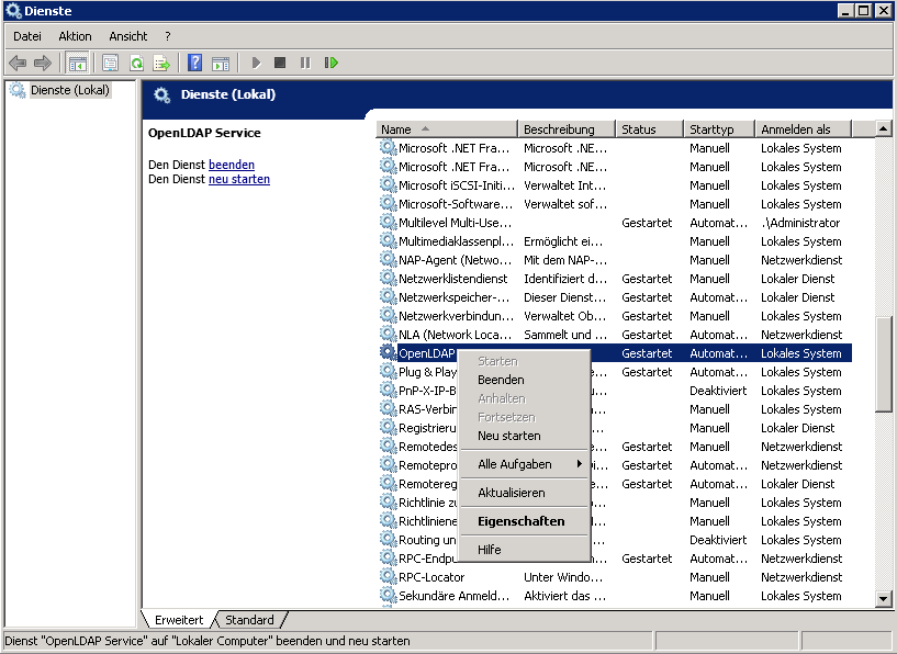 Open LDAP > Installationsanleitung > Konfiguration > Konfiguration des OpenLDAP Servers